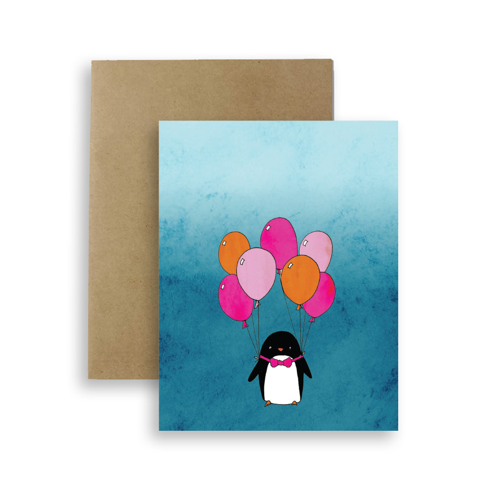 Party Penguin Greeting Card – Red Umbrella Designs